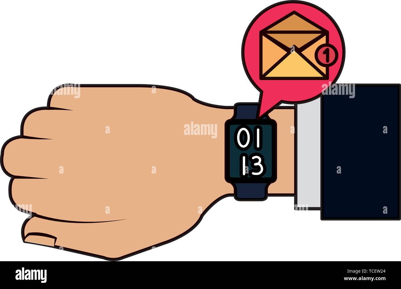 hand with smartwatch sending email Stock Vector Image & Art - Alamy