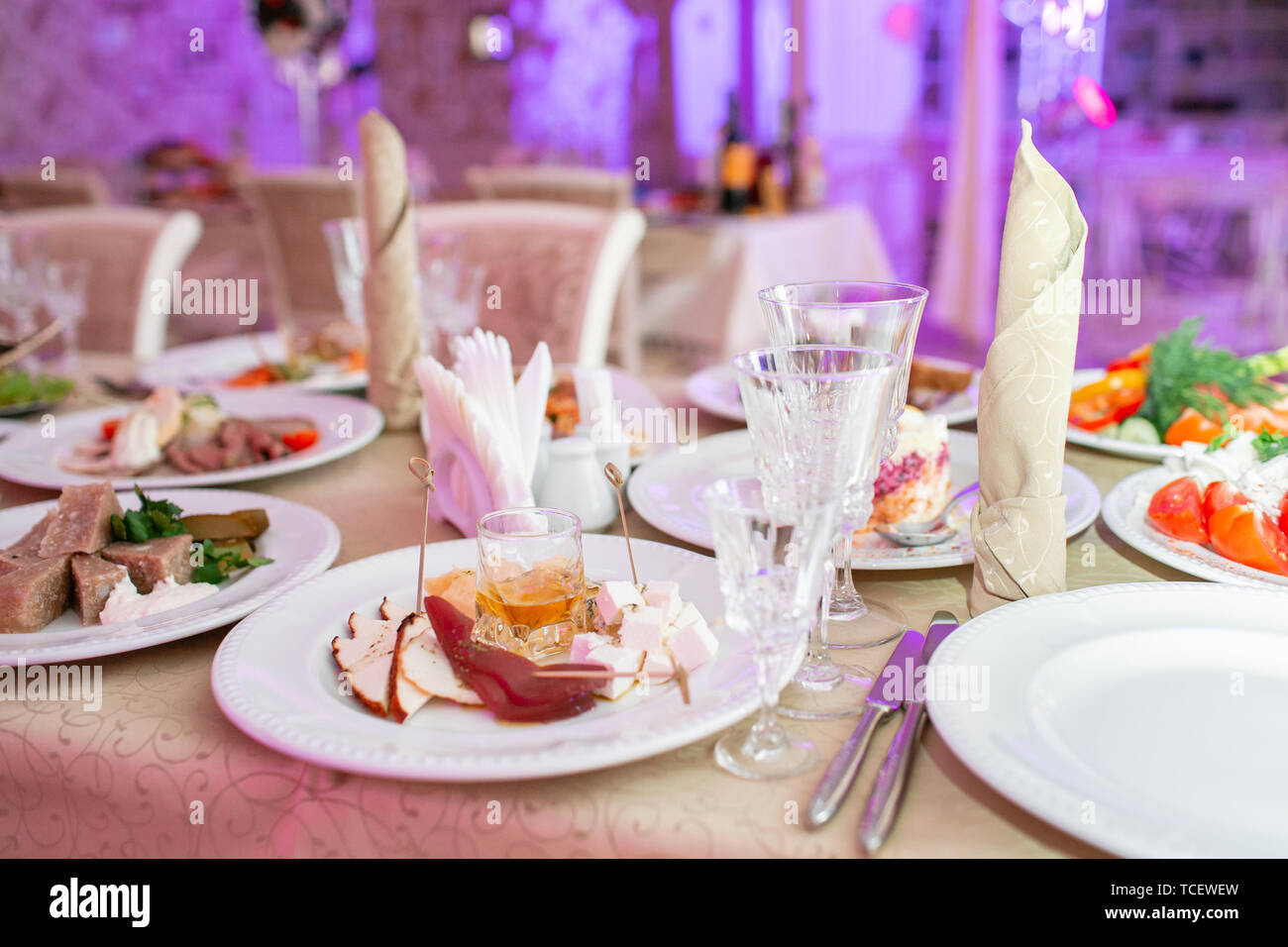 Gala dinner, serving table for birthday or wedding. Different meals for ...