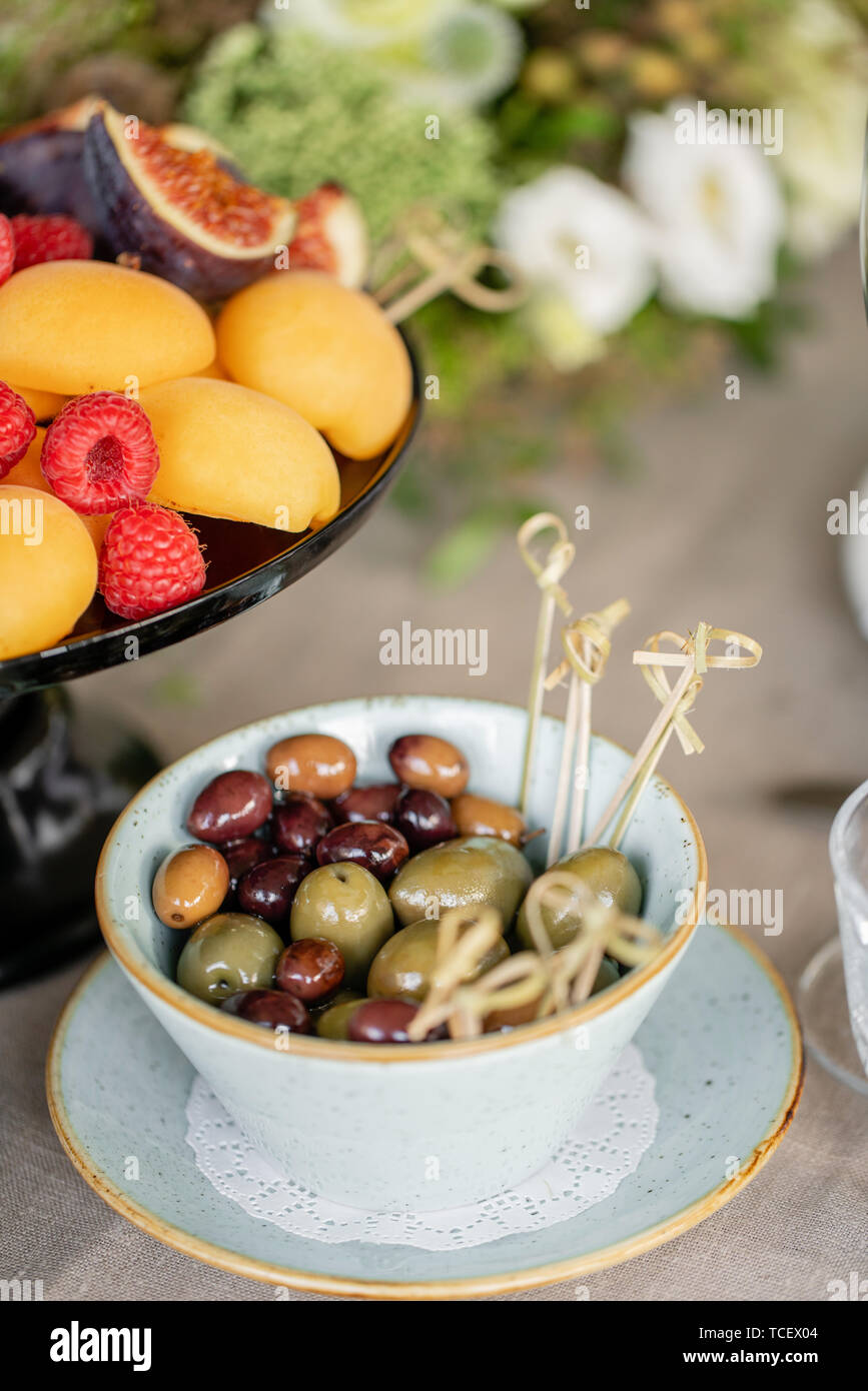 Gala dinner, serving table for birthday or wedding. Different meals for ...