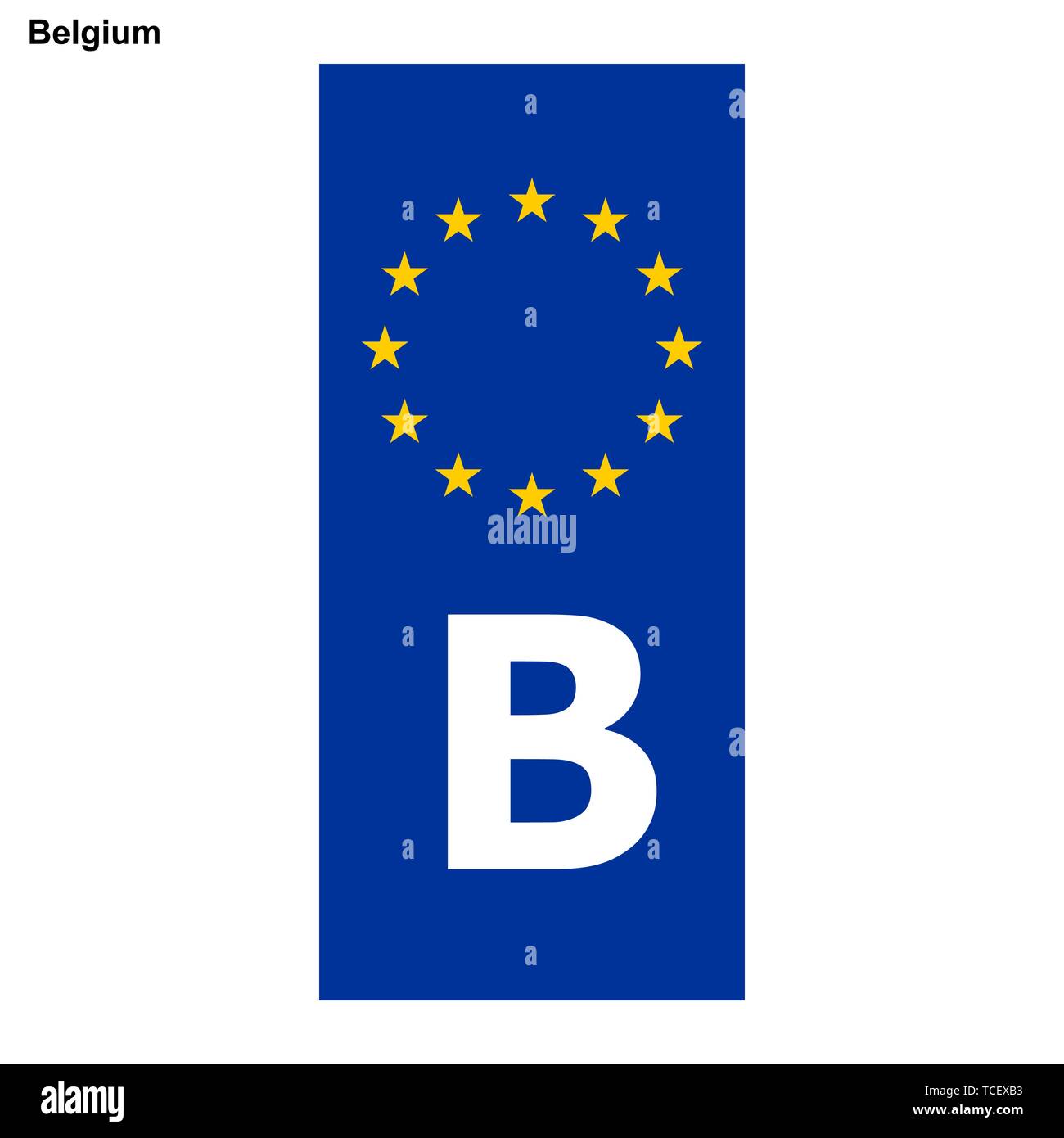 Vehicle registration plates of Belgium. EU country identifier. blue ...