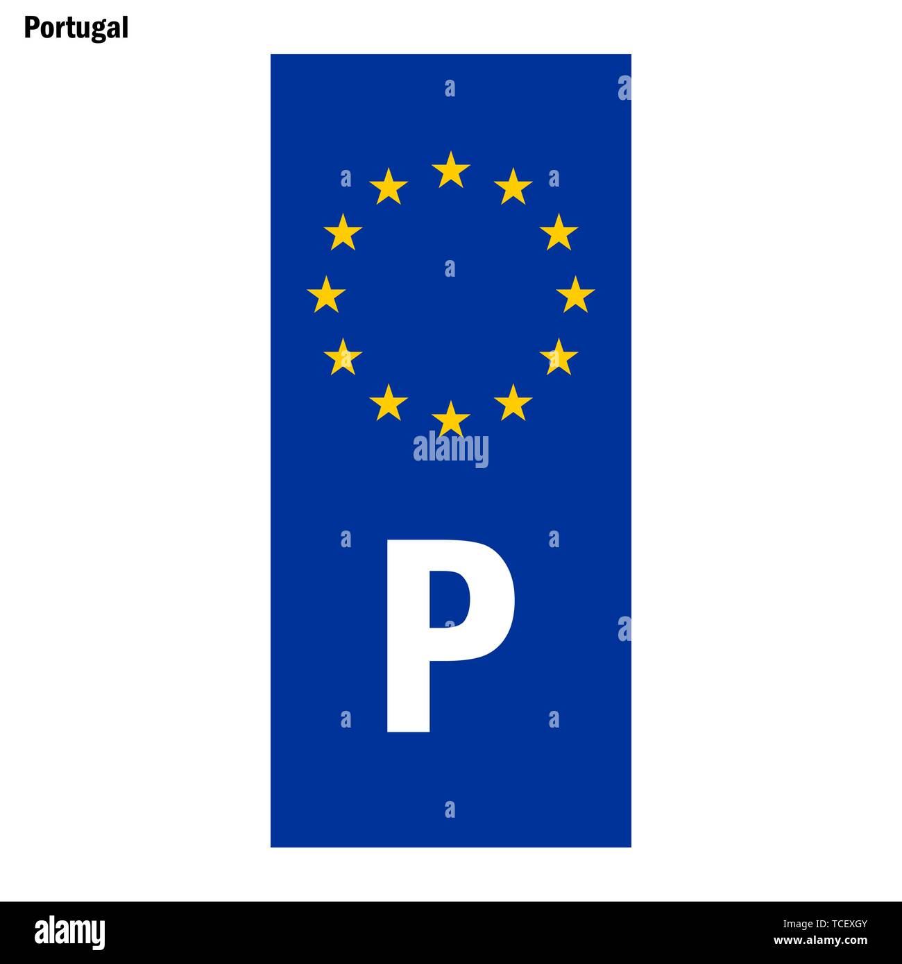 Vehicle registration plates of Portugal. EU country identifier. blue ...
