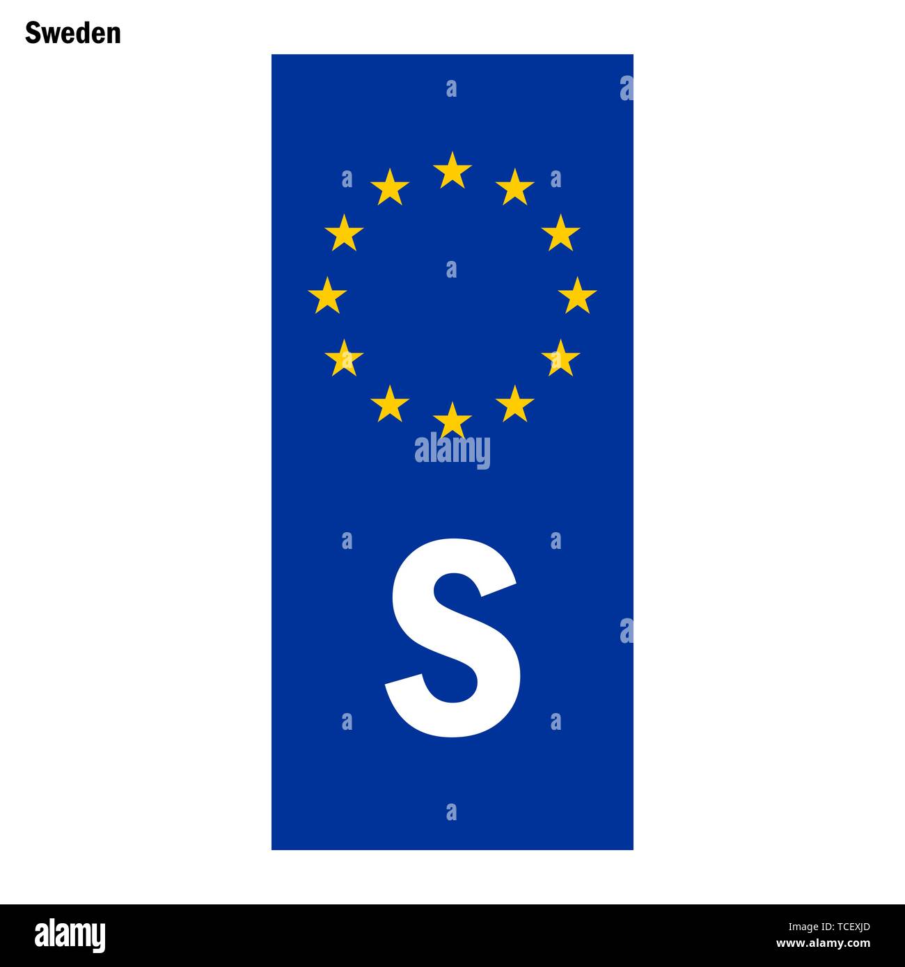 Vehicle registration plates of Sweden. EU country identifier. blue band ...