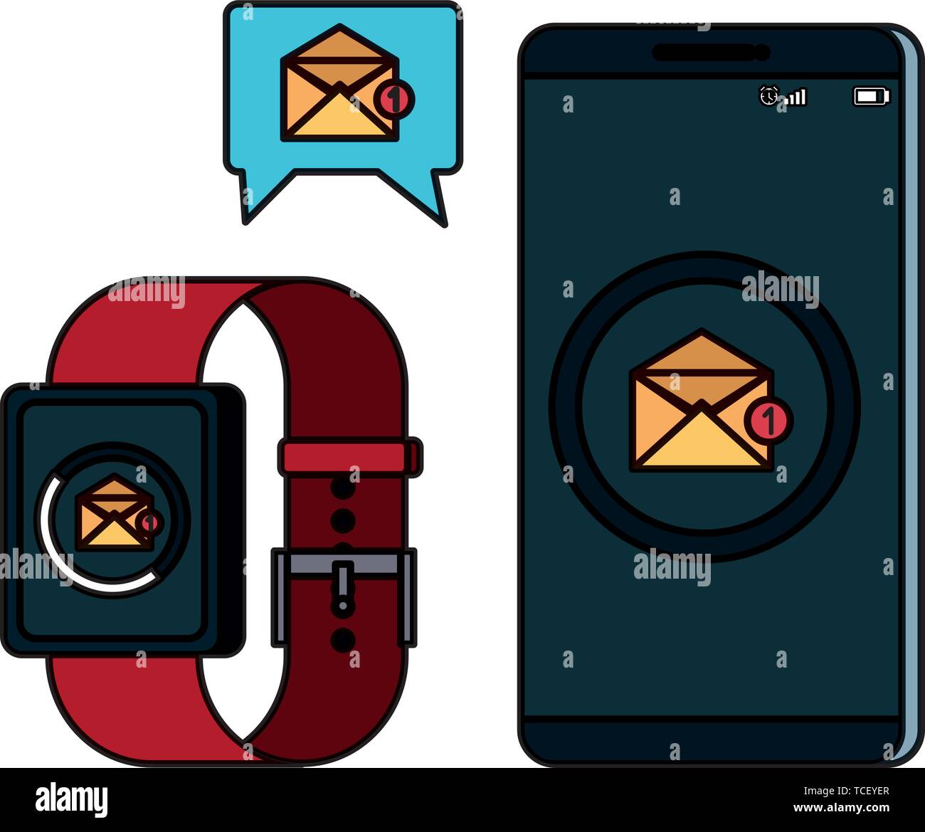 smartphone and smartwatch with envelope email Stock Vector Image & Art ...