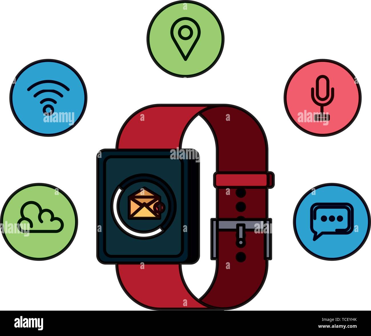 smartwatch with envelope email and applications set Stock Vector Image ...