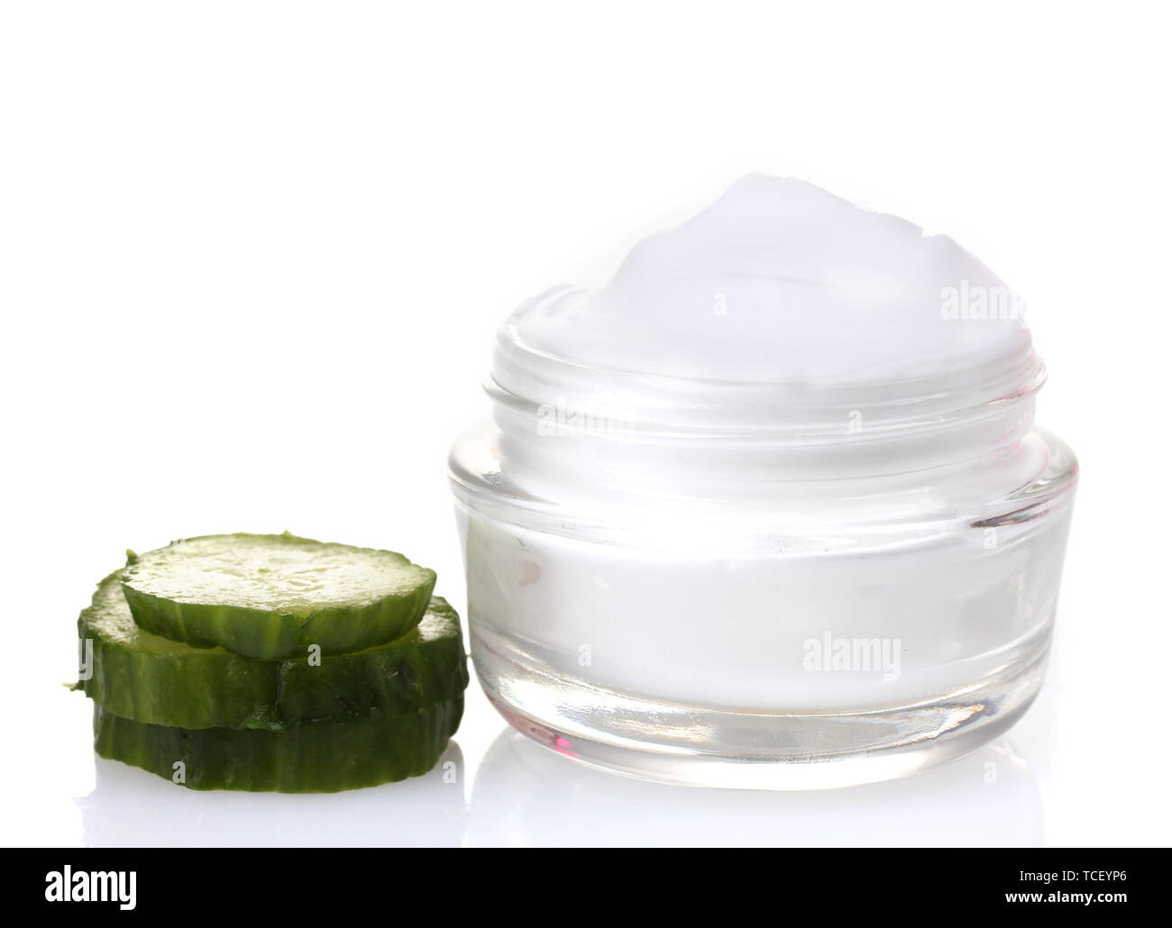 cream and fresh sliced cucumber isolated on white Stock Photo - Alamy