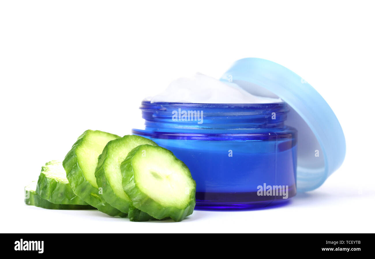 cream and fresh sliced cucumber isolated on white Stock Photo - Alamy