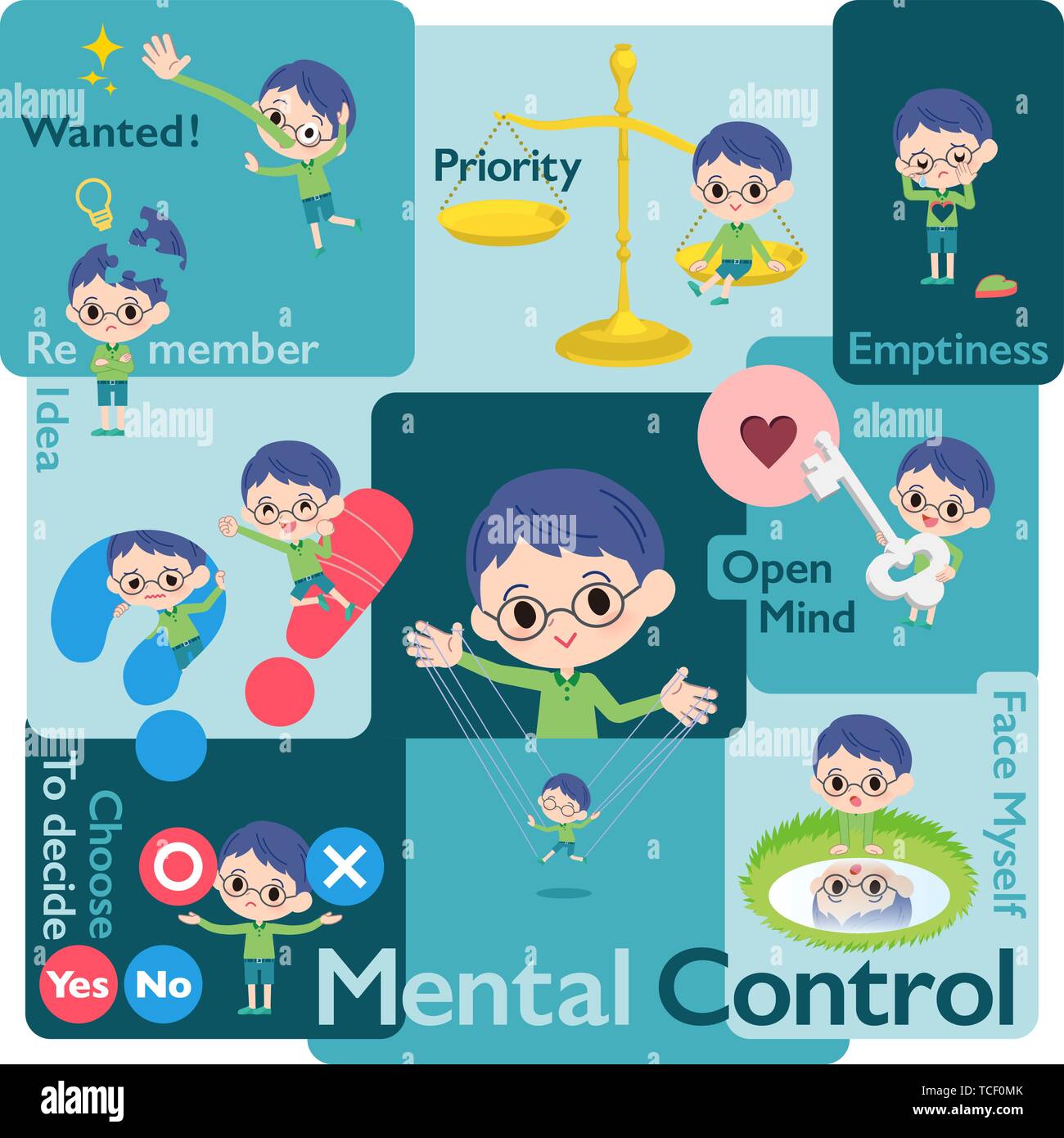 A set of boy who control emotions.A variety of image illustrations ...