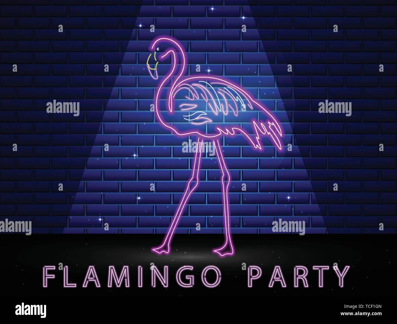 Neon flamingo shining banner Vector. Night club poster label. Bright ...