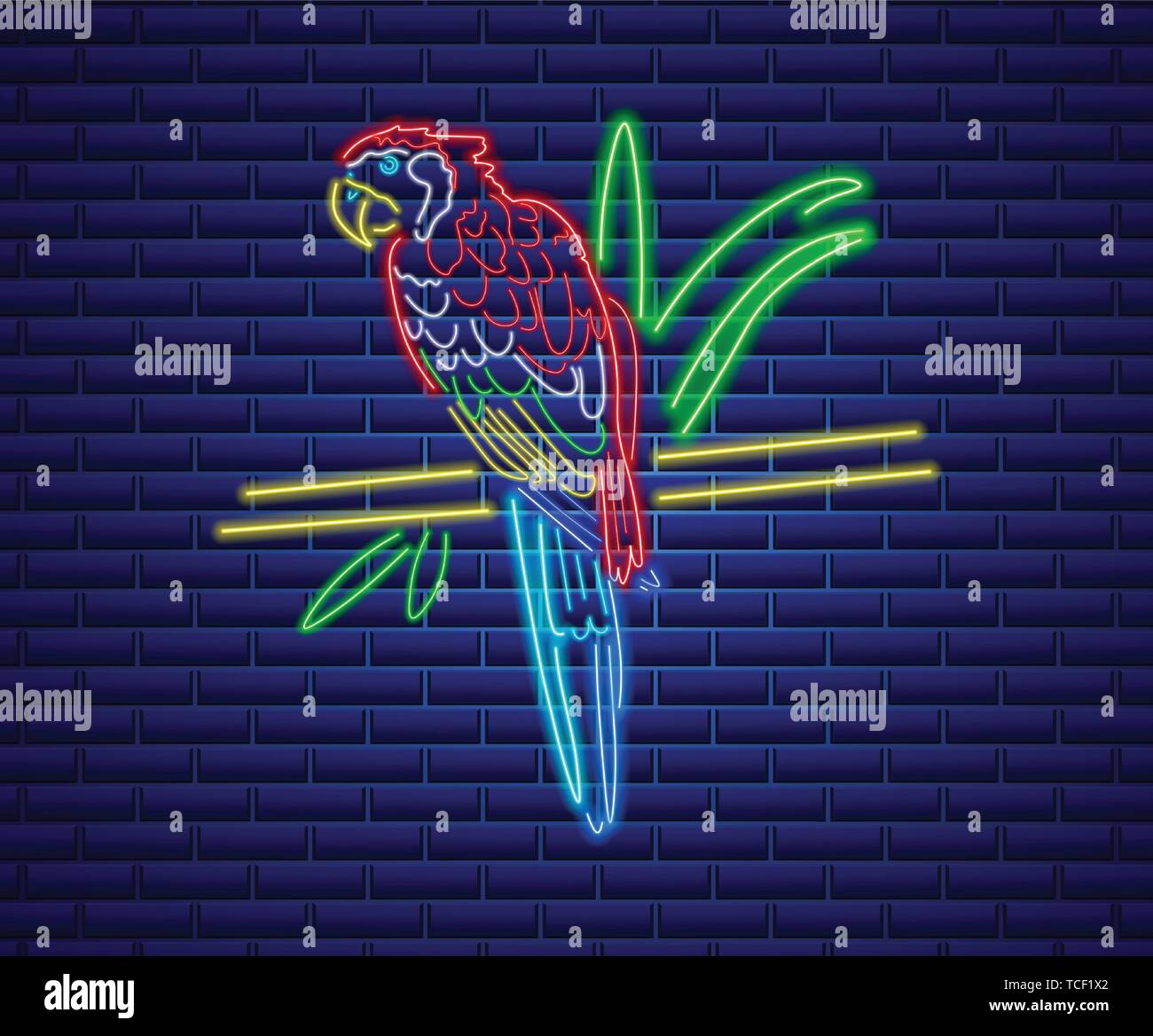 Parrot neon Vector. Glowing shiny colorful bird decor. Banner template ...