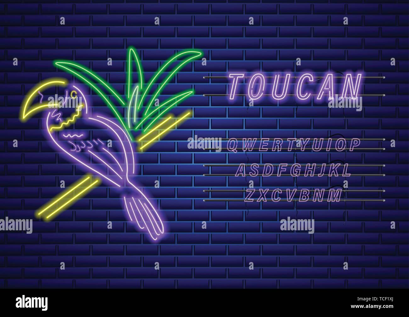 Toucan neon Vector. Glowing shiny colorful bird decor. Banner template ...