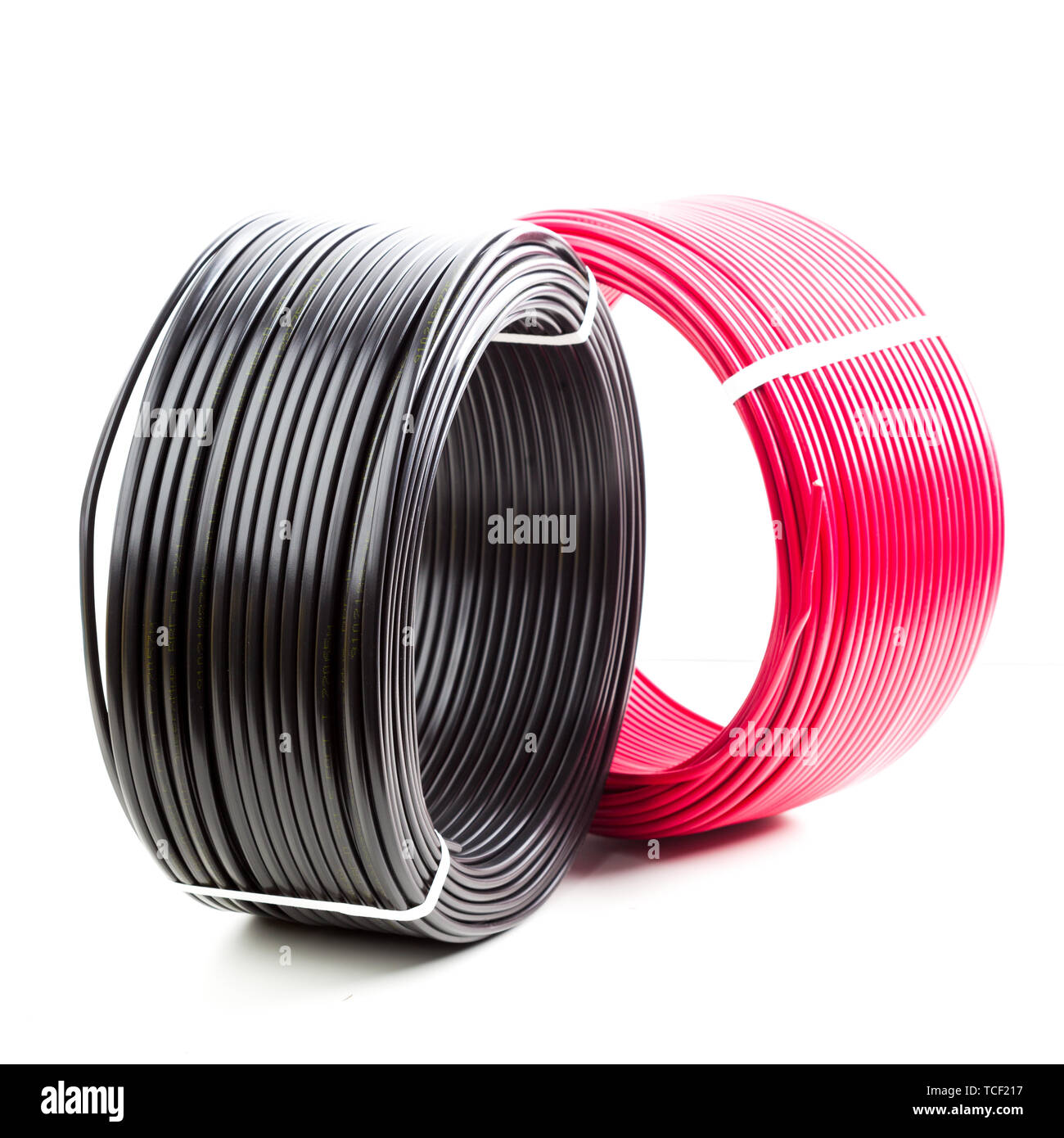 set colored electric cable on white background Stock Photo - Alamy