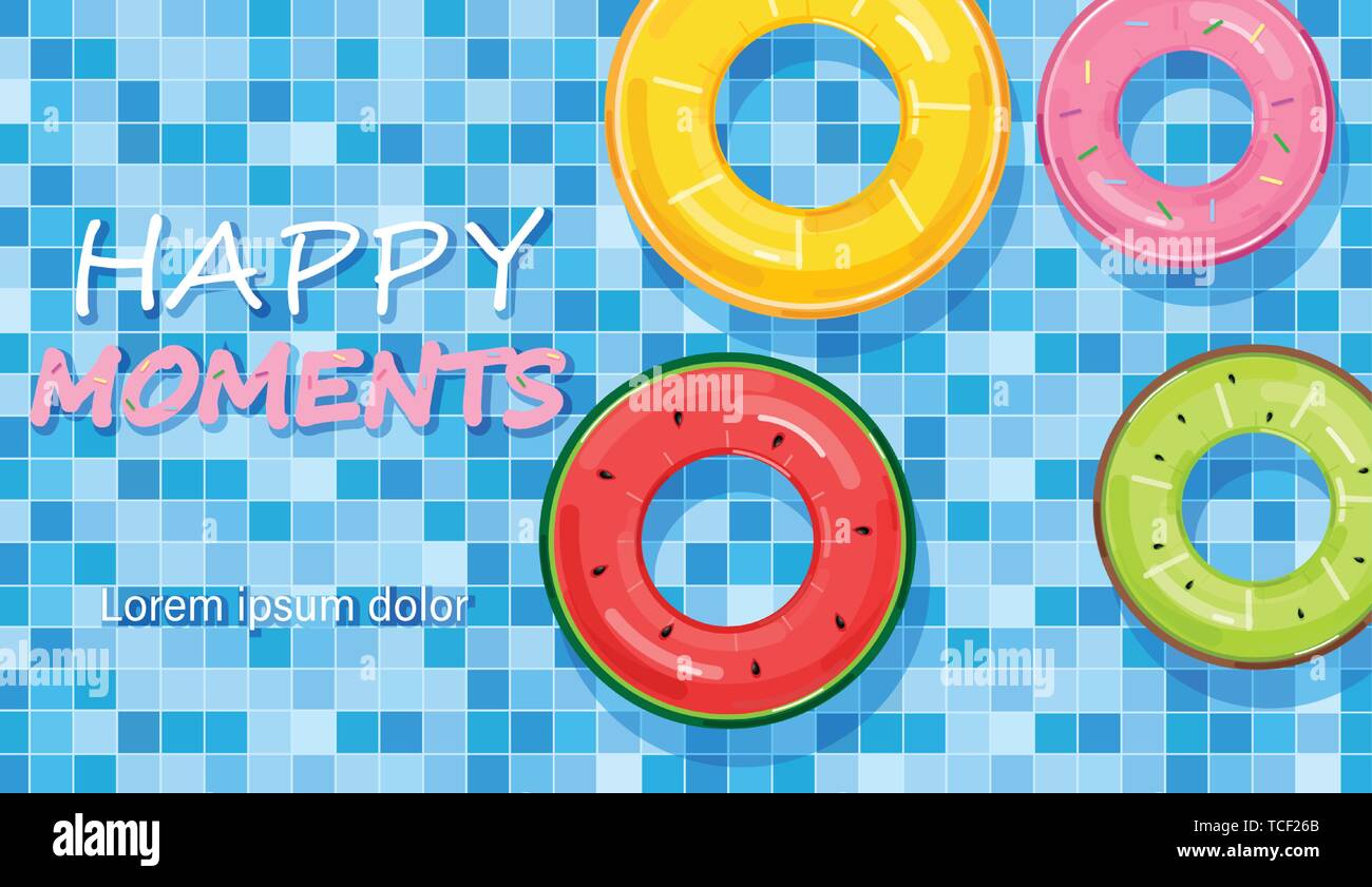 Colorful pool rings on water background Vector. Summer poster ...