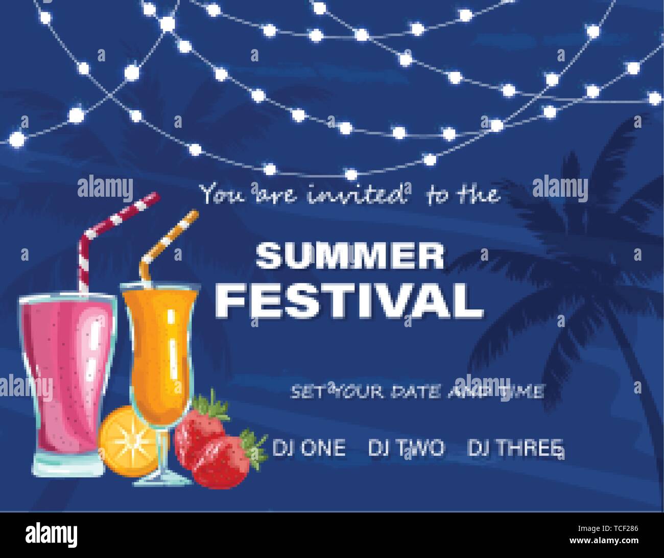 Summer festival poster Vector. Cocktails party. Hot tropical background ...