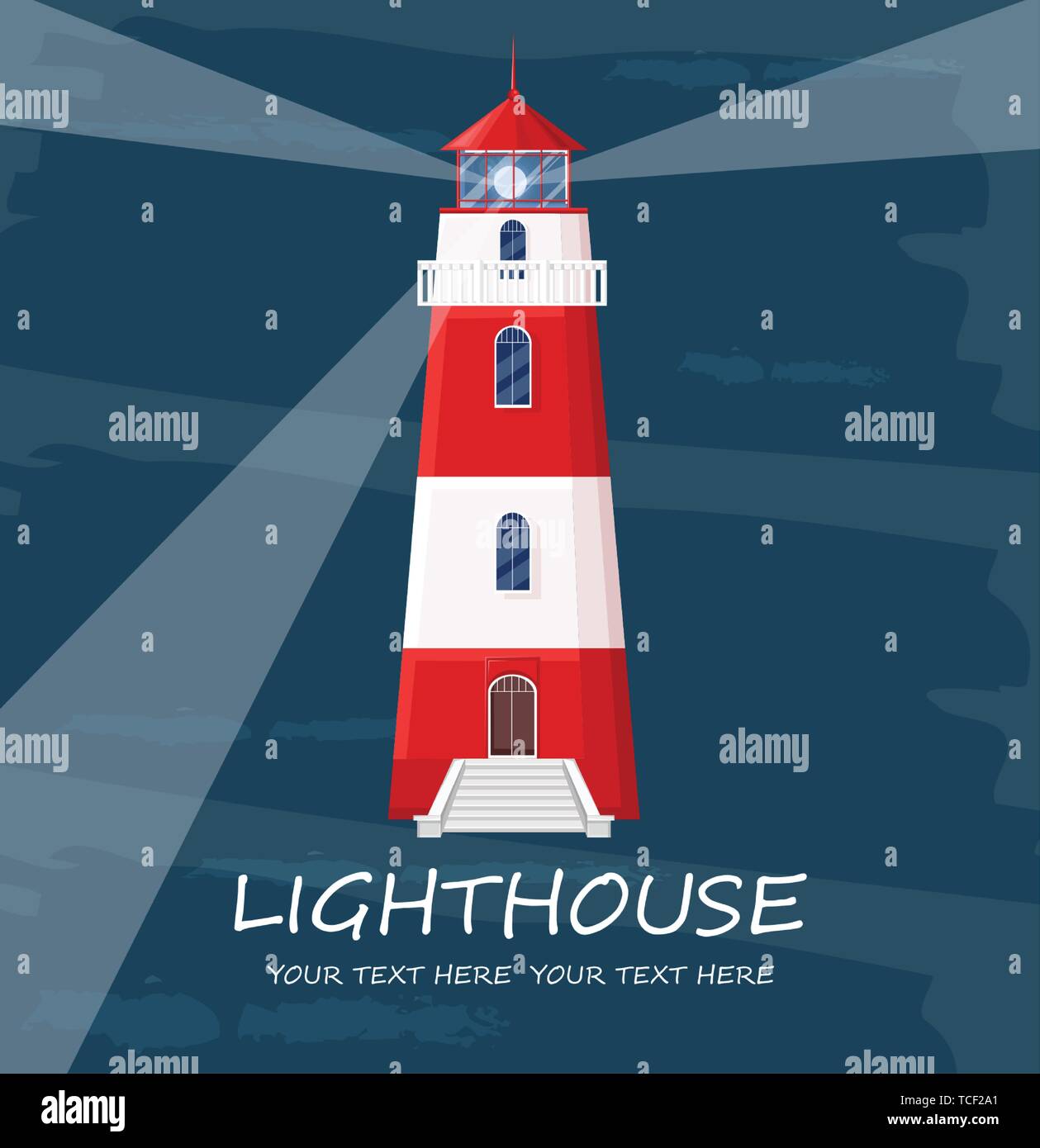 Lighthouse Vector. Red tower symbol. Blue background Stock Vector Image ...