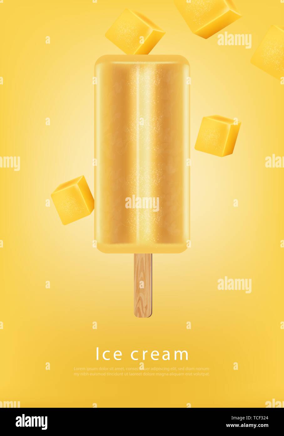 Mango ice cream Vector realistic. Fresh delicious iace cream dessert on ...