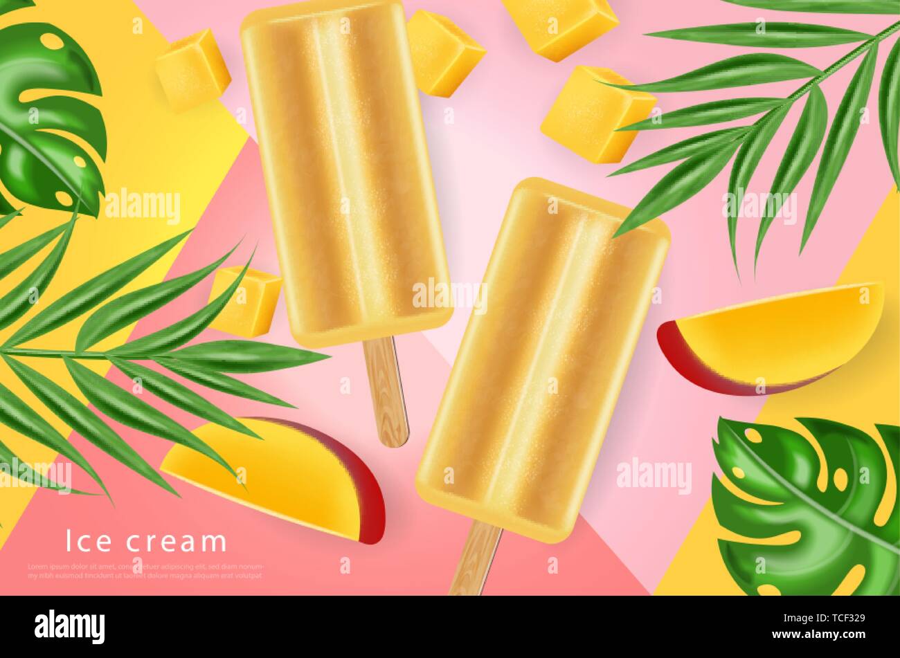 Mango ice cream Vector realistic. Fresh delicious iace cream dessert on ...