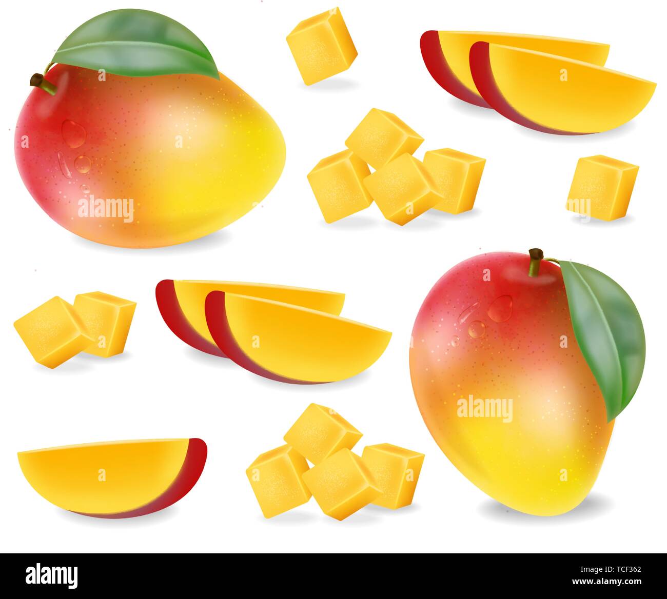 Mango fruit slices set Vector realistic. Detailed elements design. 3d ...