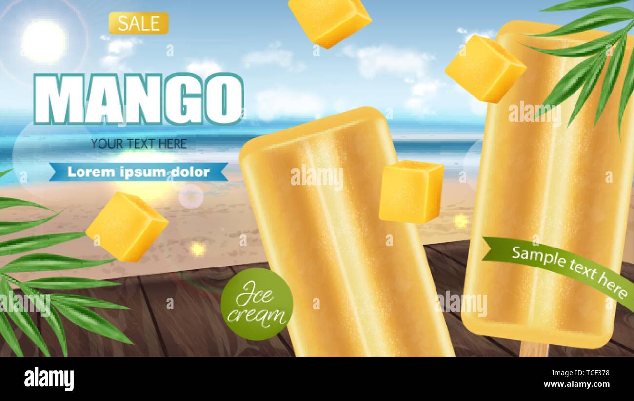 Mango ice cream Vector realistic. Fresh delicious iace cream dessert ...