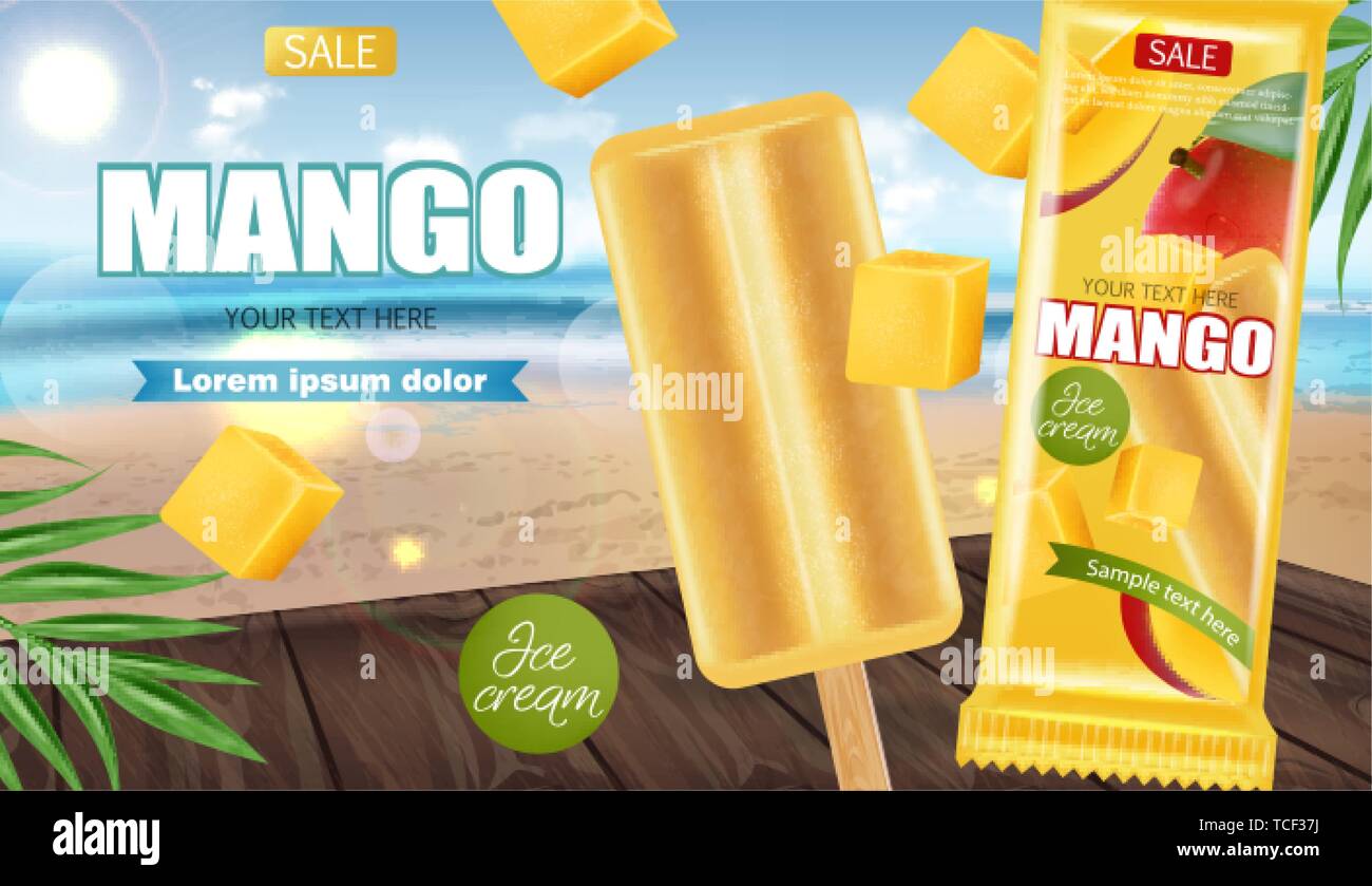 Mango ice cream Vector realistic. Fresh delicious iace cream dessert ...