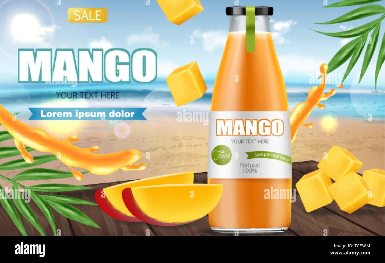 Mango juice Vector realistic. Product placement mock up. Packaging ...