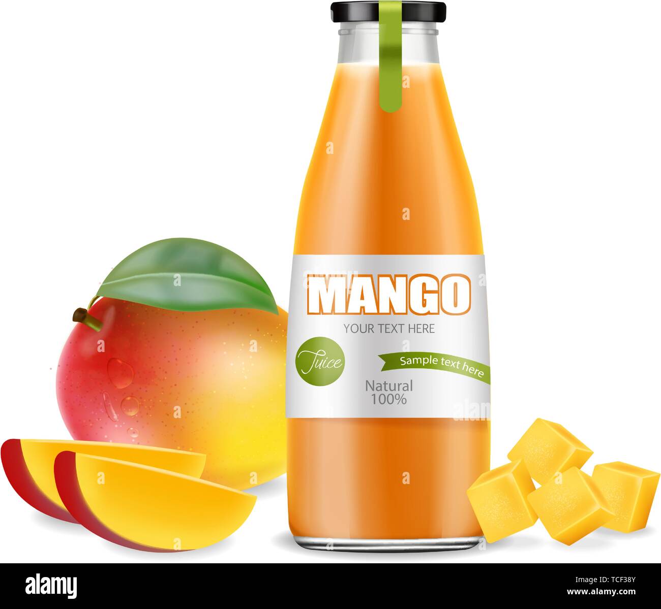 Mango juice Vector realistic. Product placement mock up. Packaging ...