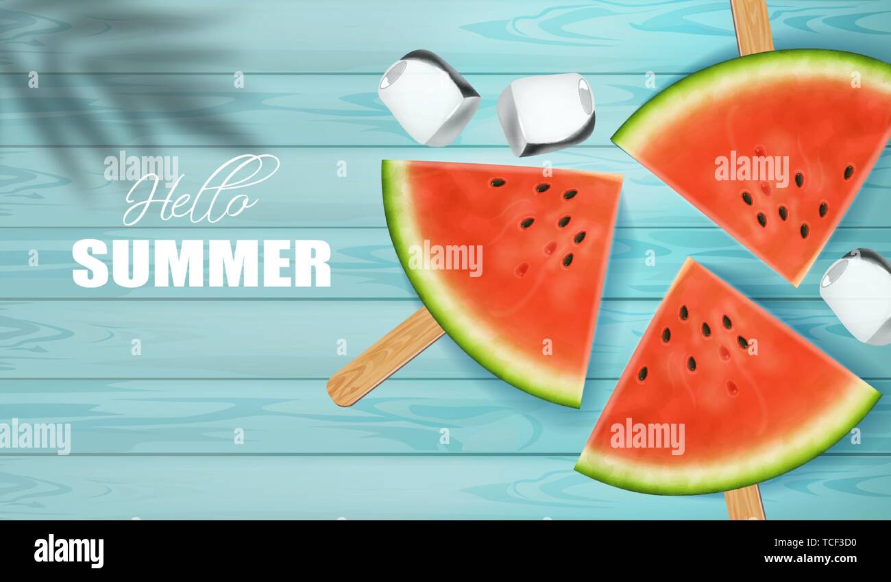 Watermelon slices Vector realistic. Summer tropic refreshing banner. 3d ...