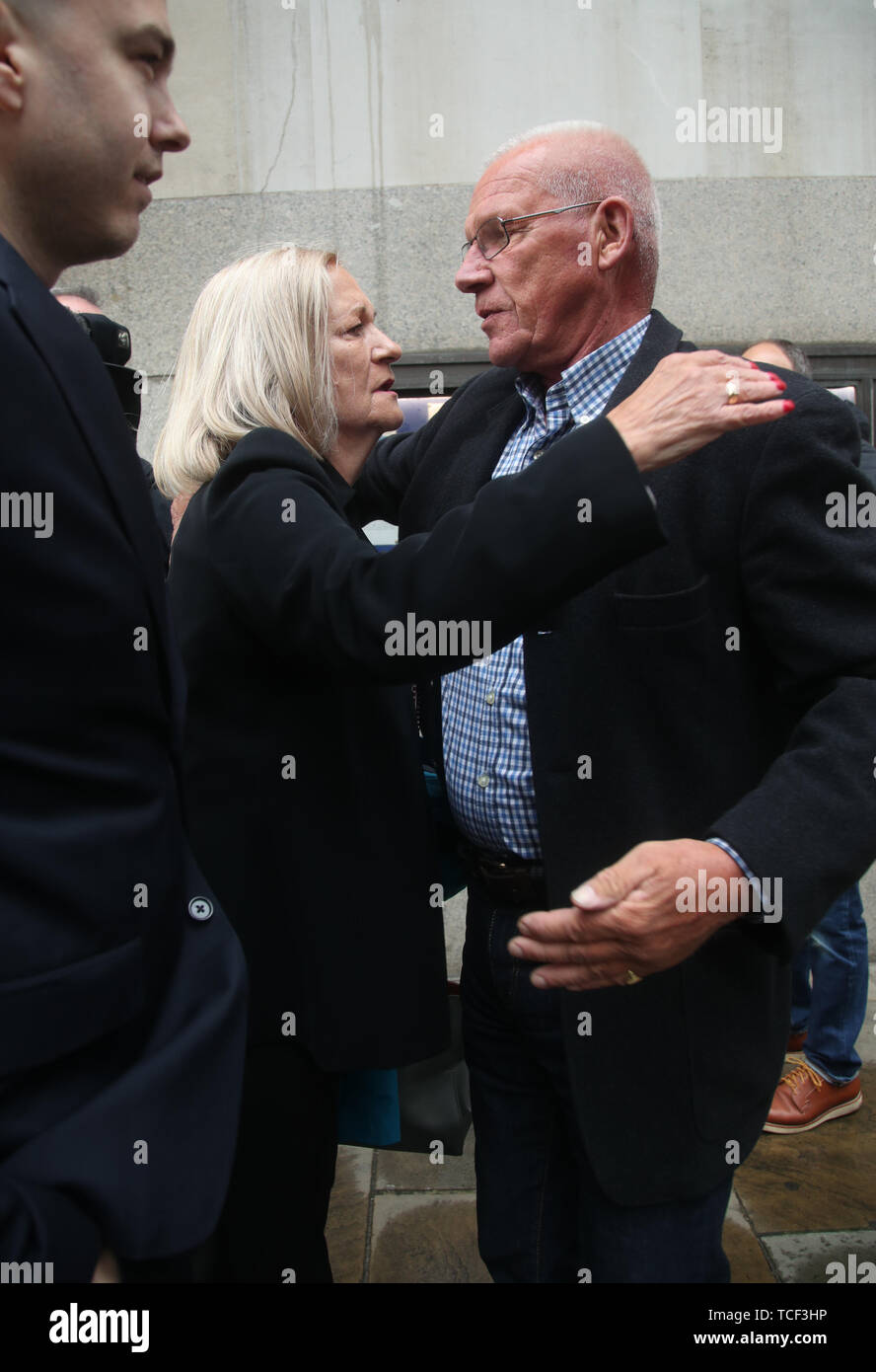 Sally Challen is hugged by her brother Chris Jenney as she arrives at ...