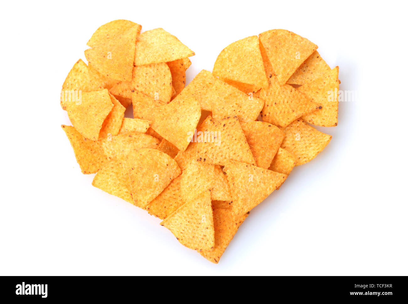 Delicious potato chips heart shape isolated on white Stock Photo - Alamy