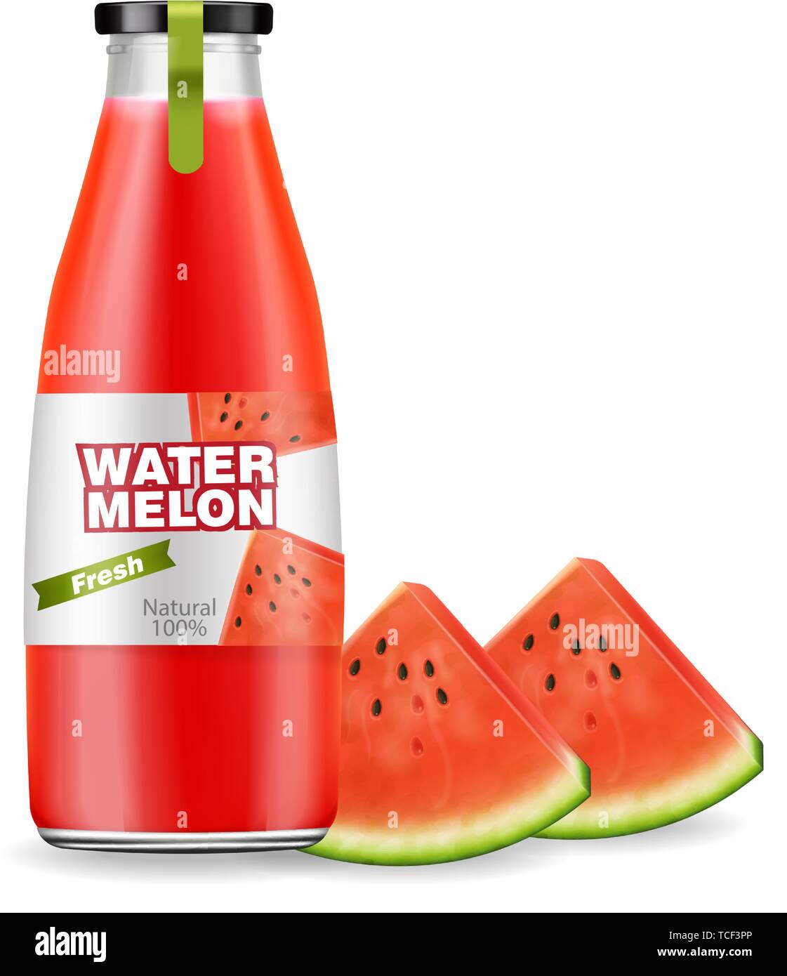 Watermelon juice bottle Vector realistic. Product placement label ...