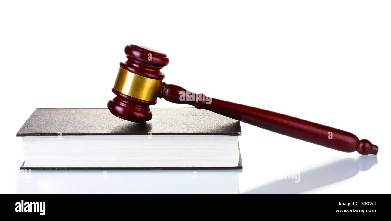 wooden gavel and book isolated on white Stock Photo - Alamy