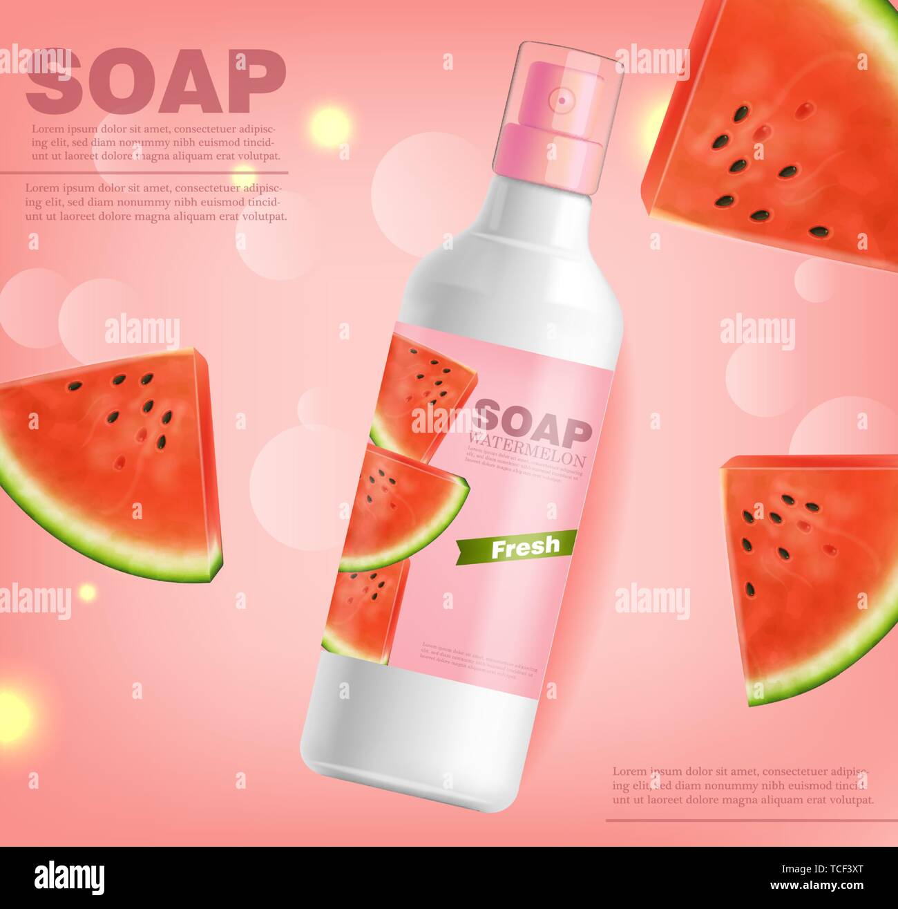 Soap or lotion watermelon flavor Vector realistic mock up. Product ...