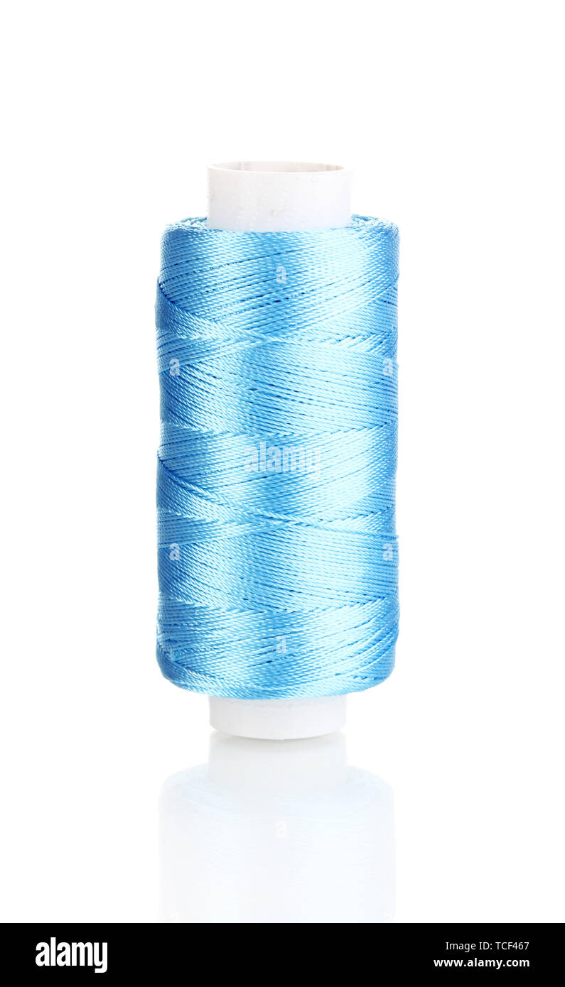 Blue bobbin thread isolated on white Stock Photo - Alamy
