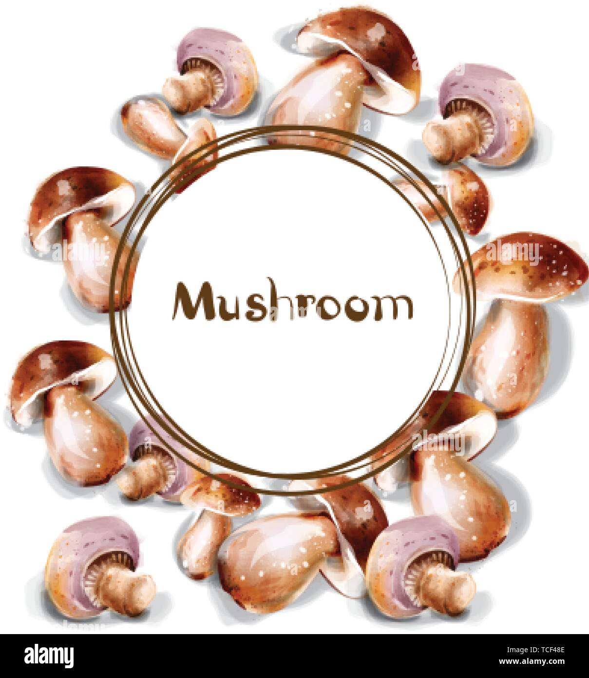 Mushroom Vector watercolor. Menu template round frame Stock Vector ...