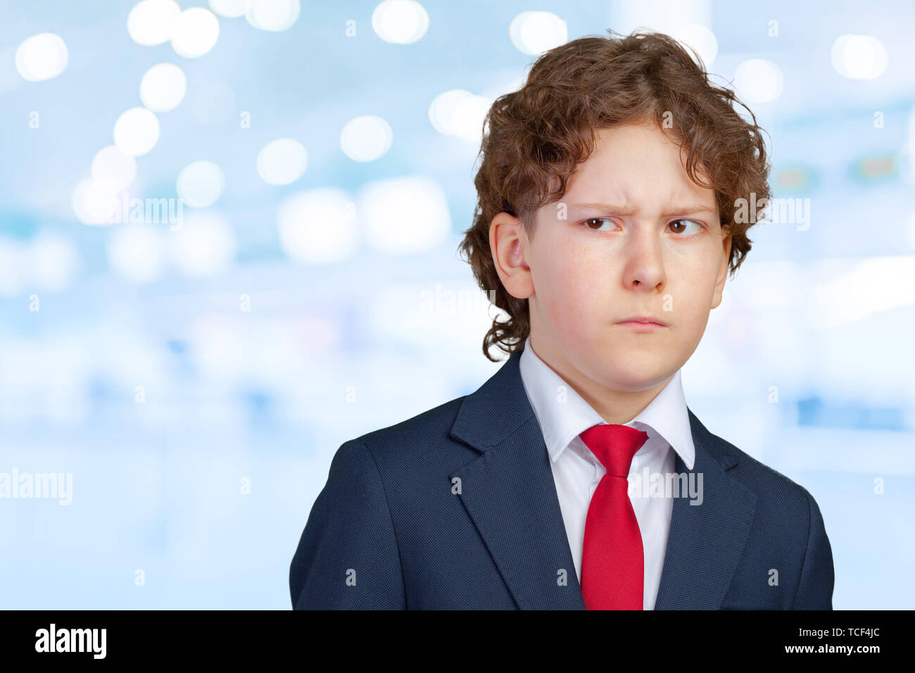 Closeup up portrait of s suspicious, cautious child boy Stock Photo - Alamy