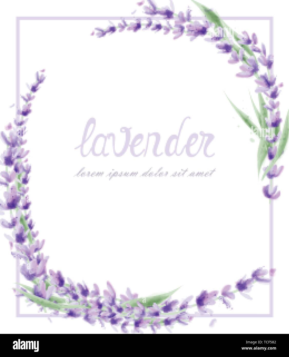 Lavender wreath Vector watercolor. Round frame decor illustration Stock ...