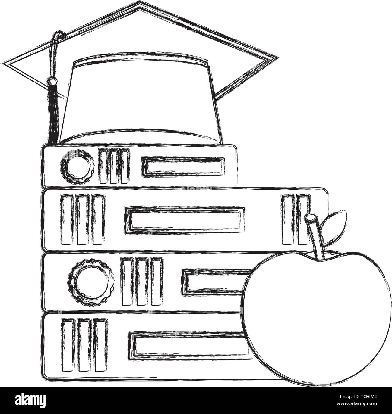 school books graduation hat and apple Stock Vector Image & Art - Alamy