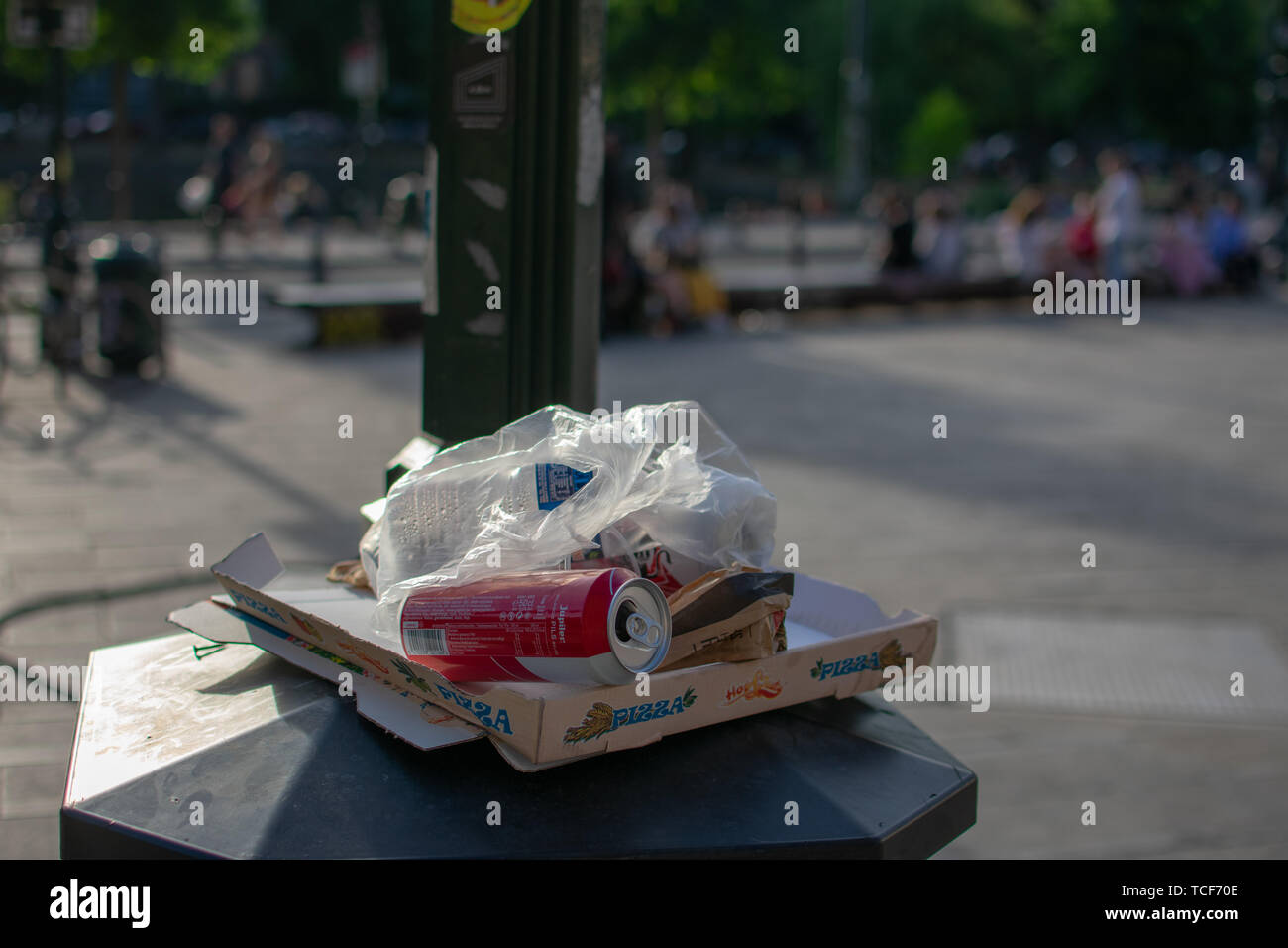 Brussels, Belgium - June 1 2019 : Trash composed of beer can, plastic ...