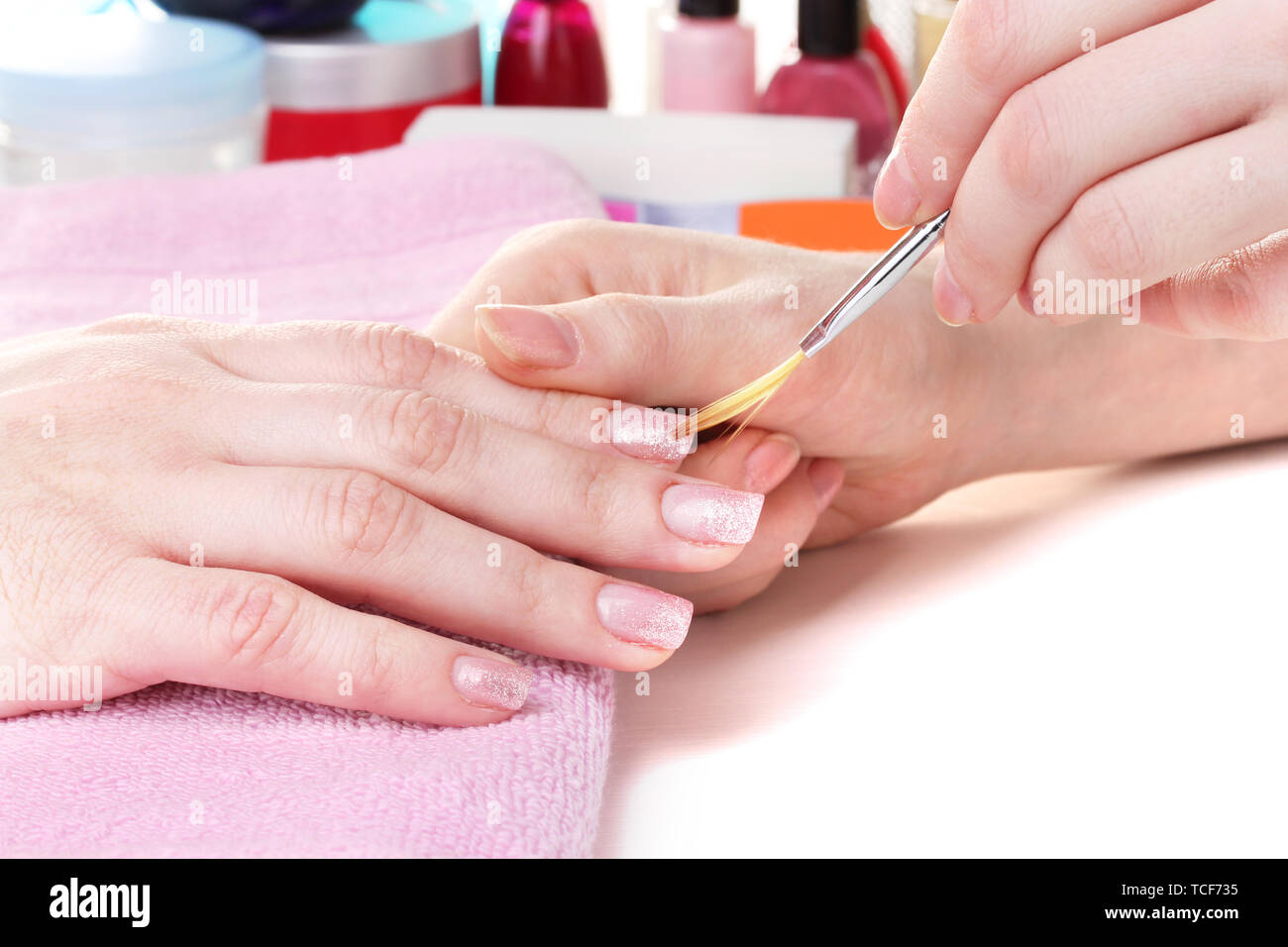 Manicure process in beautiful salon Stock Photo - Alamy