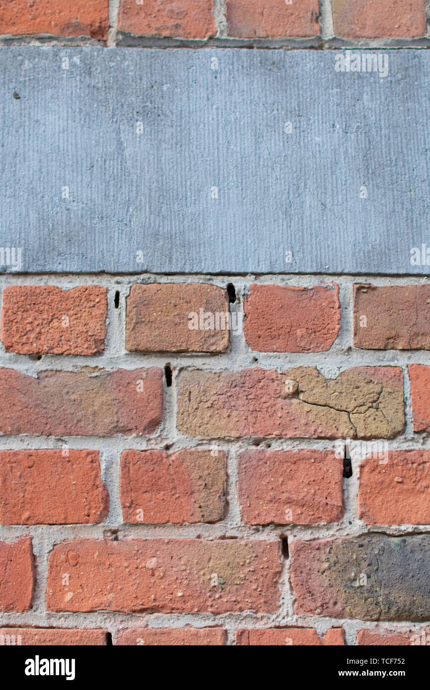 Closeup of dirty washed out red brown brick wall texture with gray ...