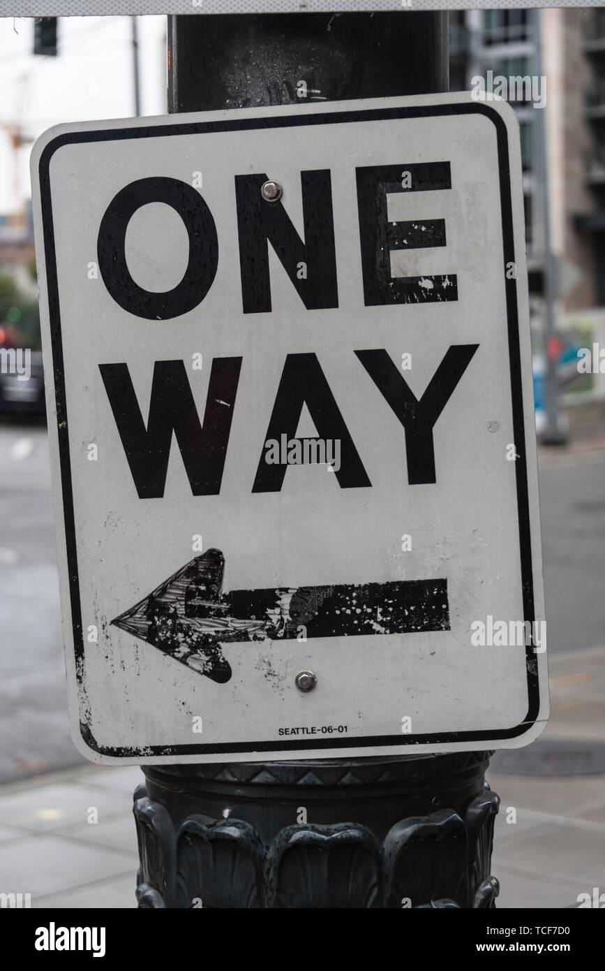 Sign, One Way, one-way street, Seattle, Washington, USA, North America ...