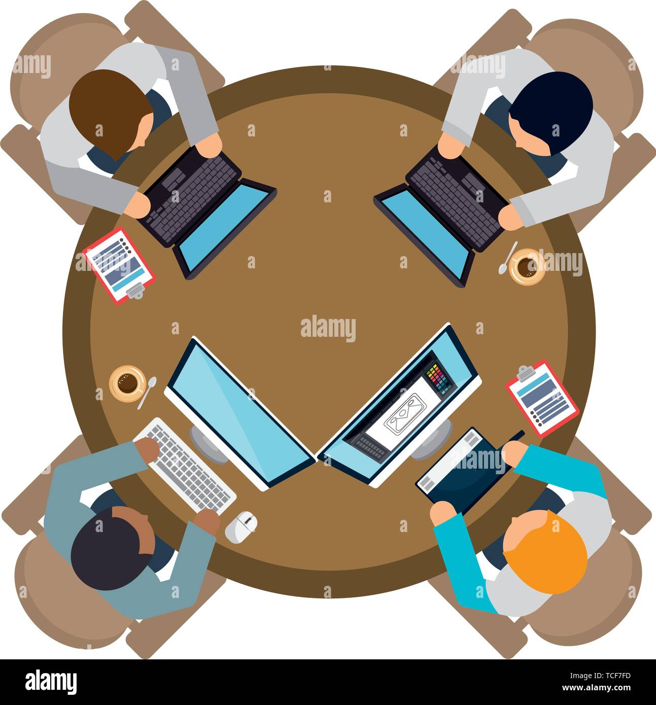 team workers using computers in the workplace Stock Vector Image & Art ...