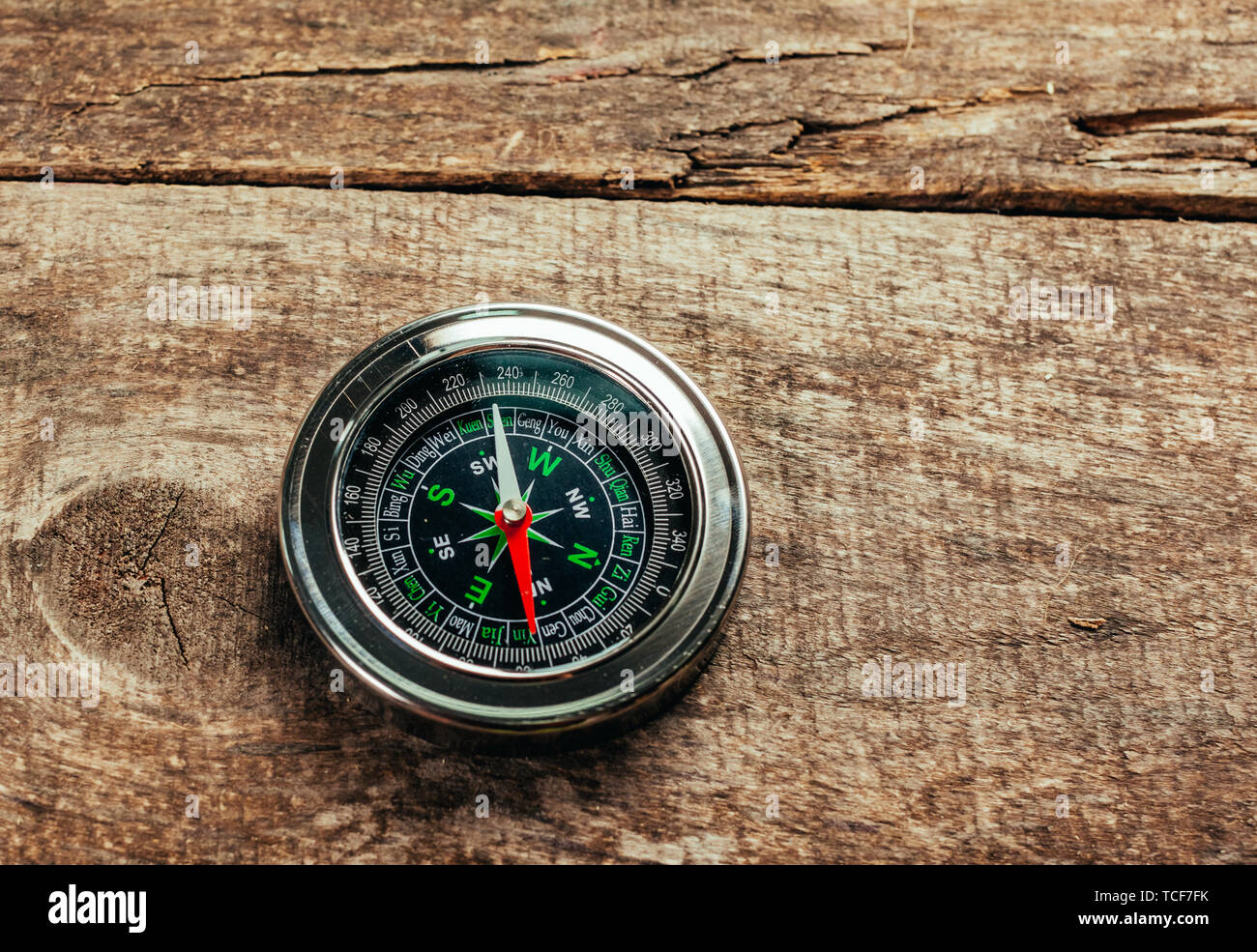Compass on a wood deck Stock Photo - Alamy