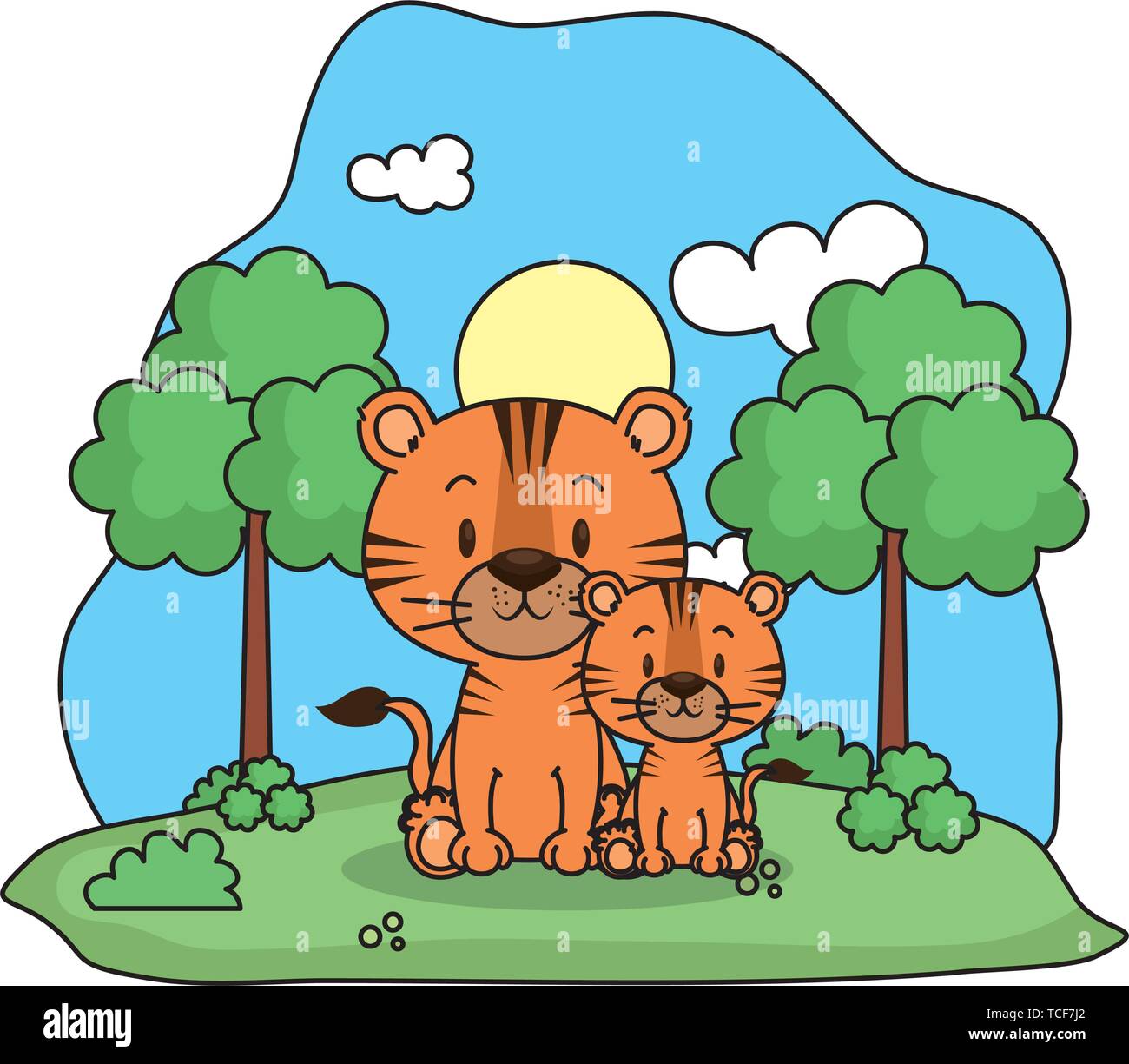 cute tiger family in the landscape Stock Vector Image & Art - Alamy