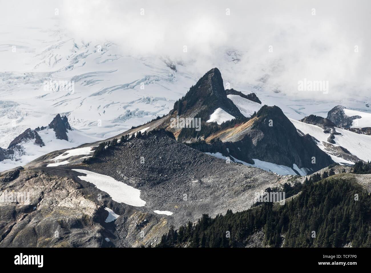 Mountain landscape, Mt. Baker Glacier with snow, ice and rocks, Mount ...