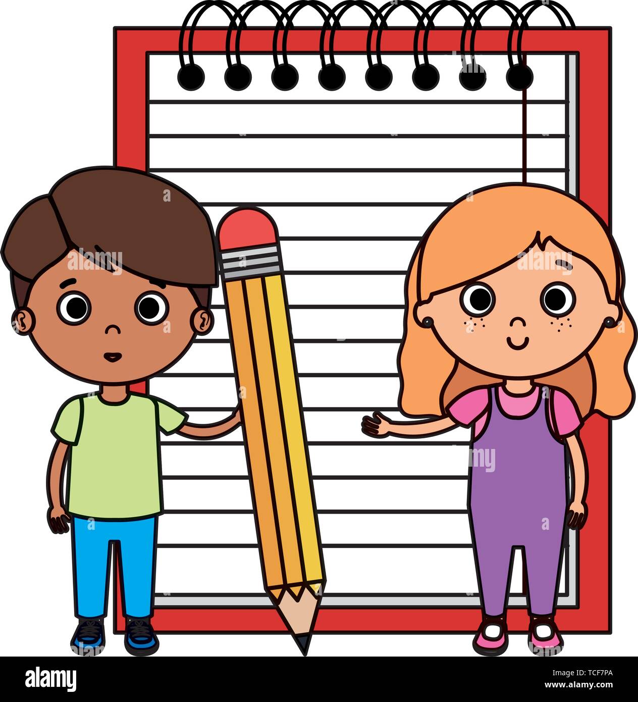 little kids students couple with notebook Stock Vector Image & Art - Alamy