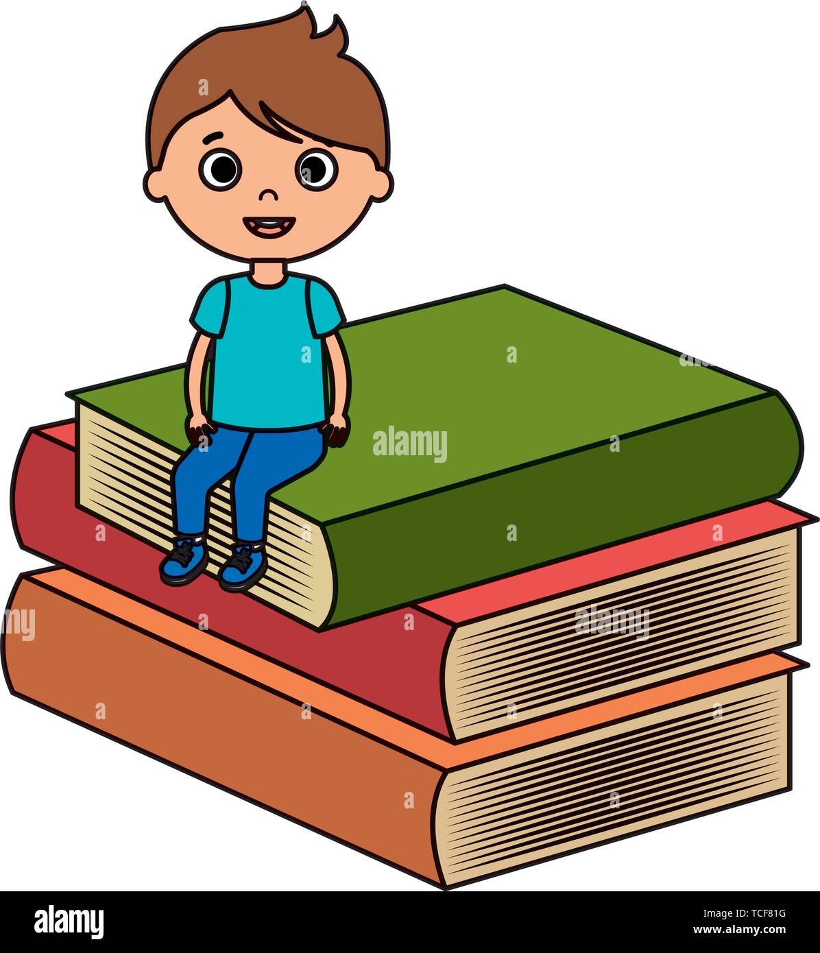 little boy student with books character Stock Vector Image & Art - Alamy