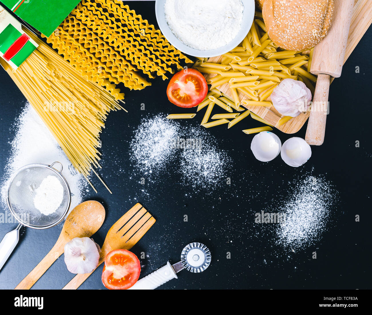 dry pasta spaghetti with ingredient Stock Photo - Alamy