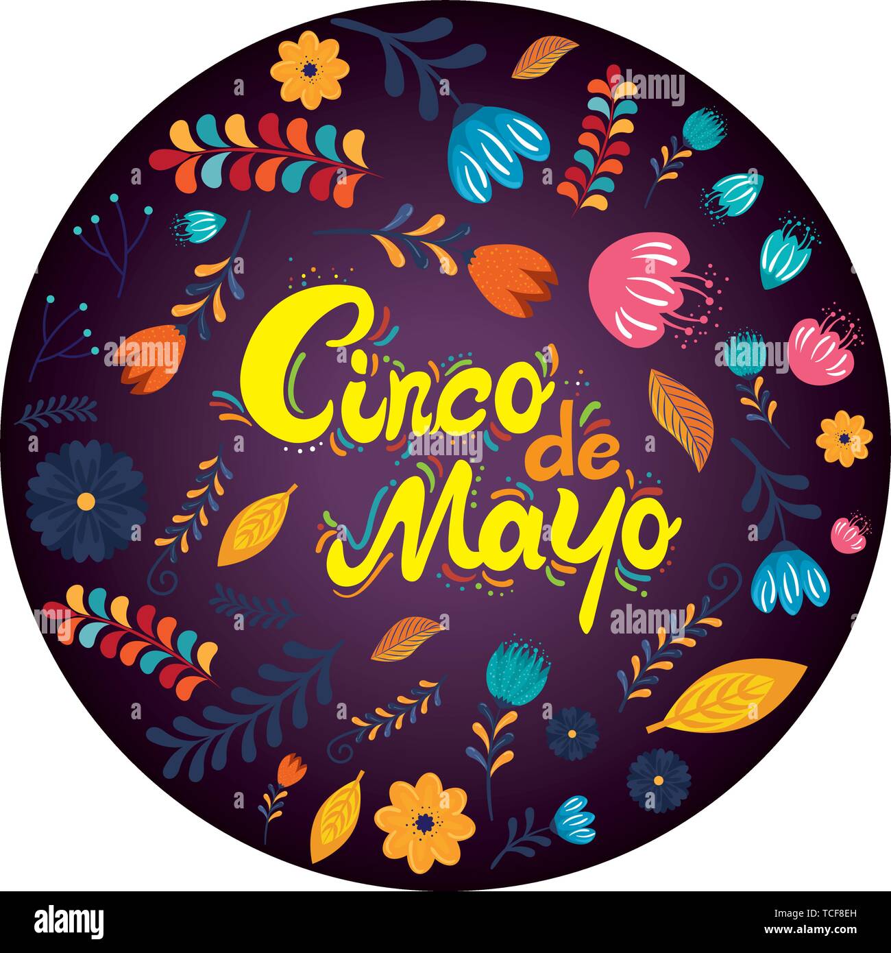 cinco de mayo calligraphy card with floral decoration vector ...