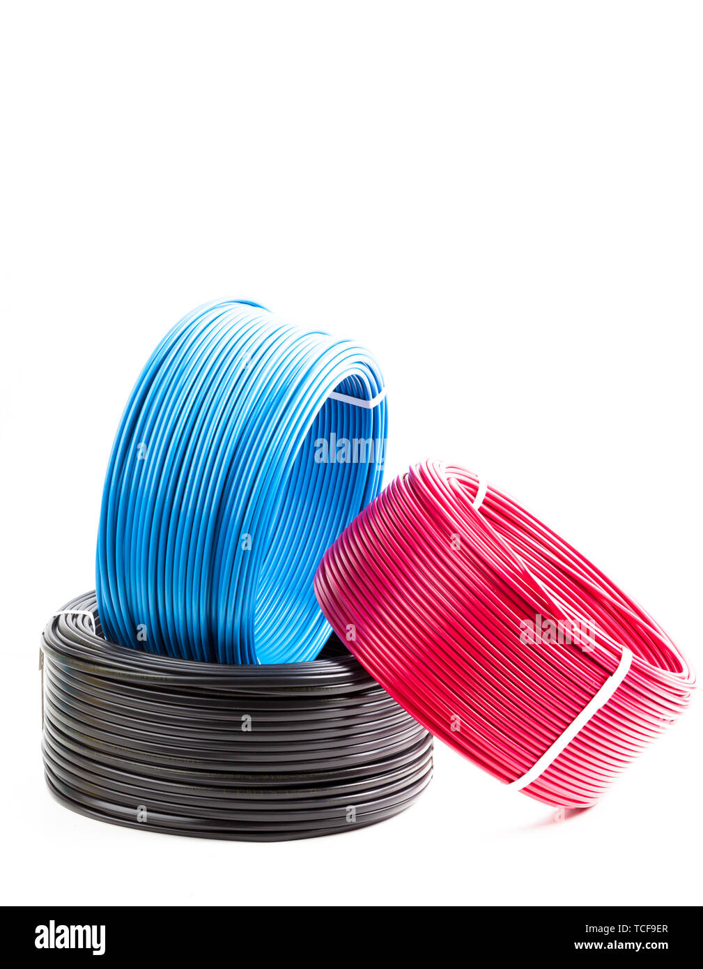 set colored electric cable on white background Stock Photo - Alamy