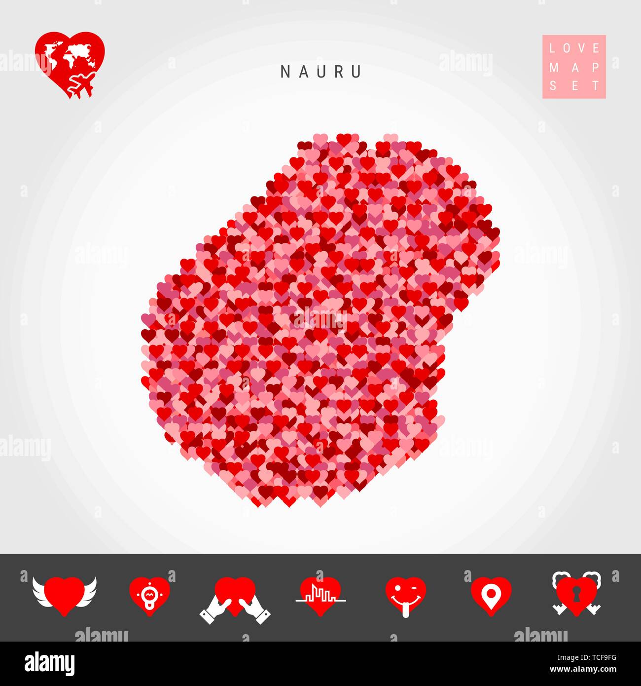 I Love Nauru. Red and Pink Hearts Pattern Vector Map of Nauru Isolated ...